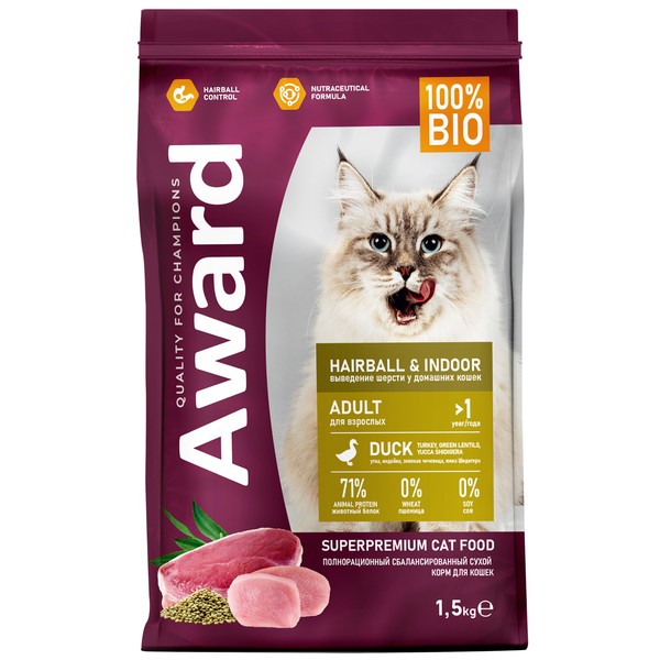 Купить Сухой корм AWARD Hairball & Indoor для взрослых кошек для ...